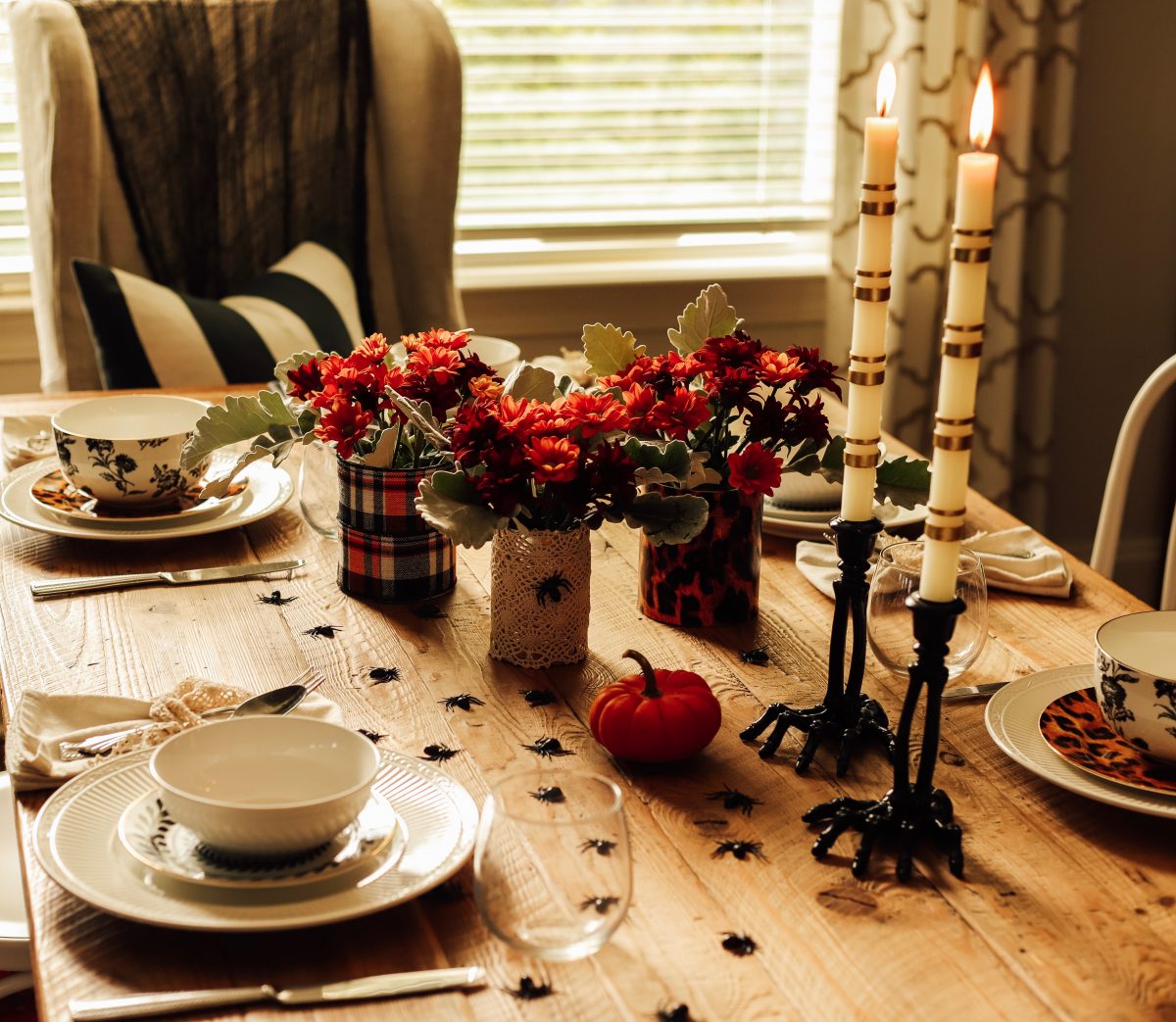 Soup Can Centerpiece and Mismatched Table Setting
